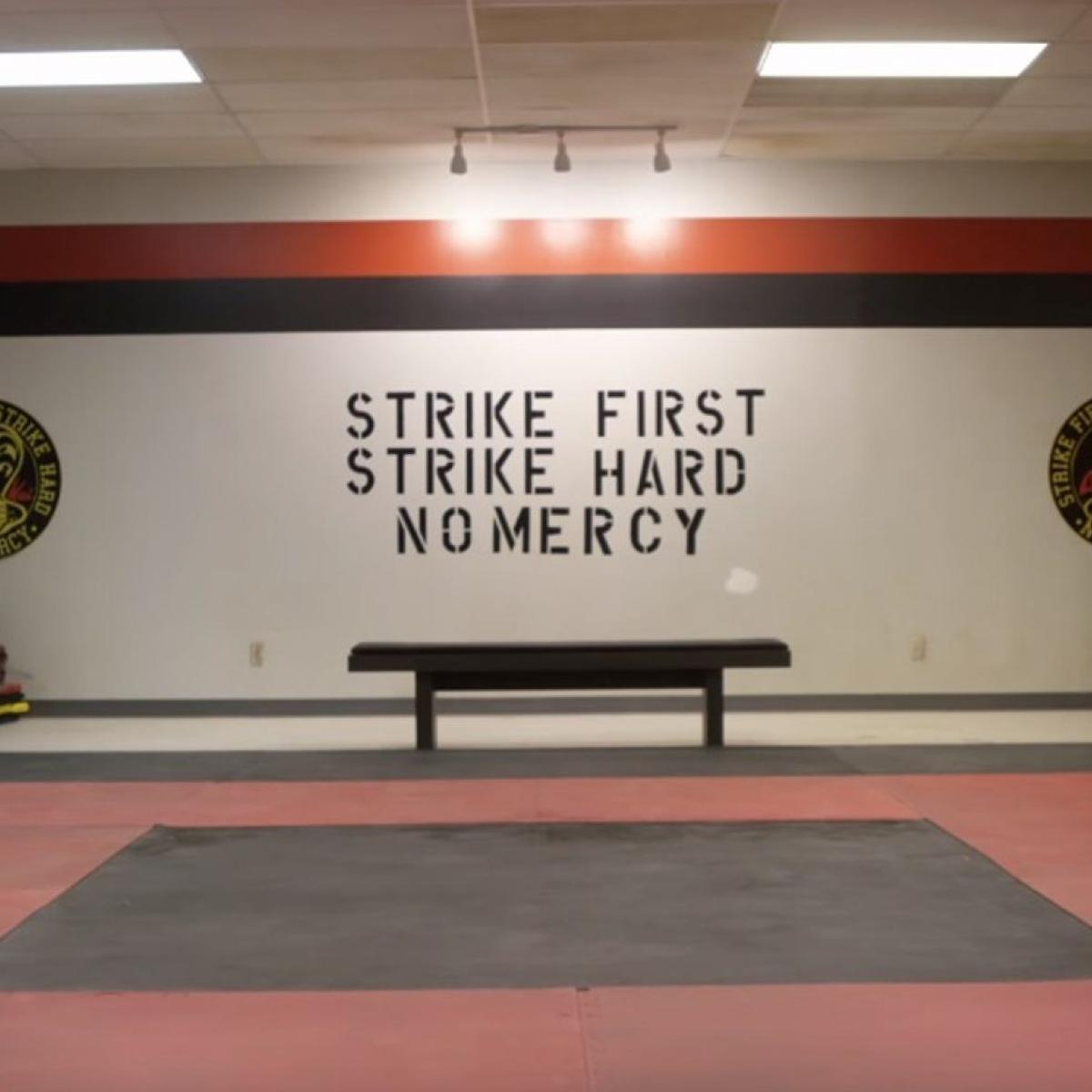 Cobra Kai STRIKE FIRST STRIKE HARD NO MERCY Wall Art - PYGear.com